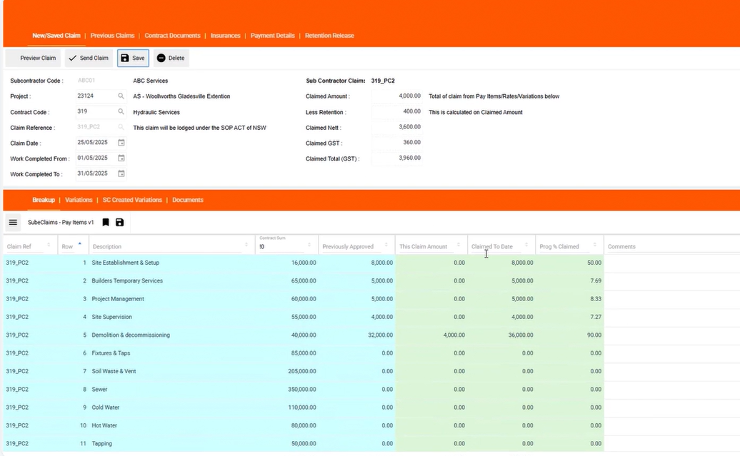 Project Financial Management tab example - CSSP Construction Management ...